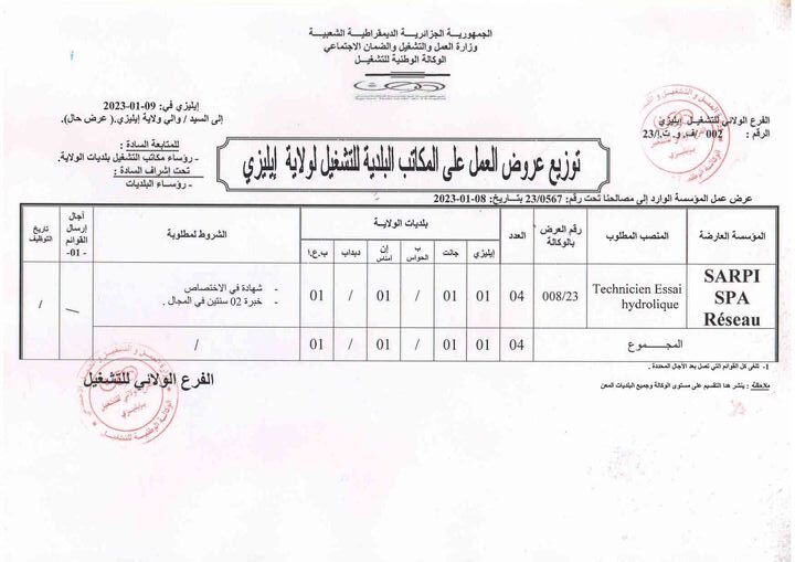 عرض عمل بشركة صاربي SARPI SPA reseau - المصدر الرسمي للتوظيف الجزائري